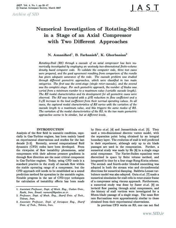 (PDF) Numerical Investigation of Rotating-Stall in a stage of an Axial ...