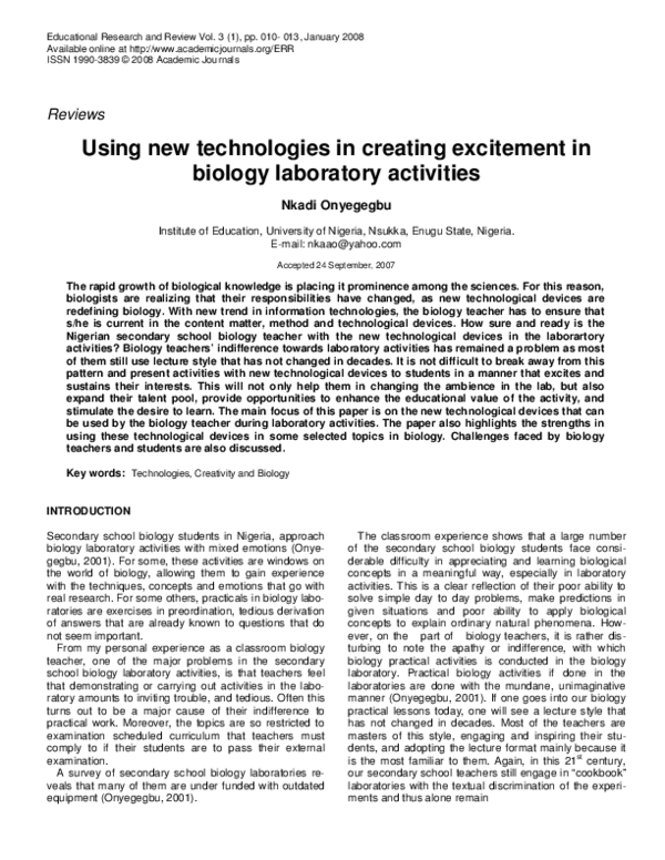 (PDF) Using new technologies in creating excitement in biology ...