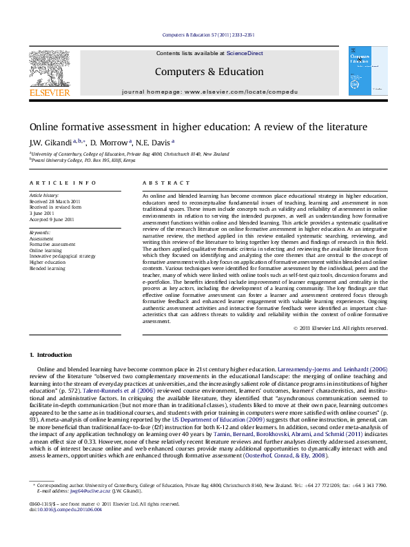(PDF) Online formative assessment in higher education: A review of the ...