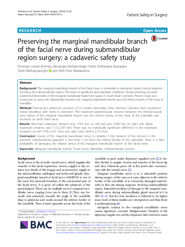 (PDF) Preserving the marginal mandibular branch of the facial nerve ...