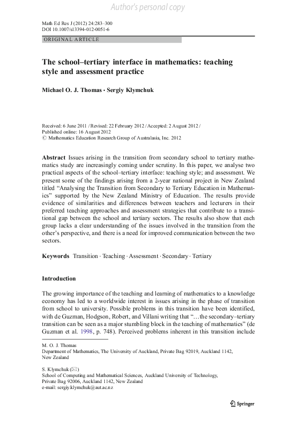 (PDF) The school–tertiary interface in mathematics: teaching style and ...