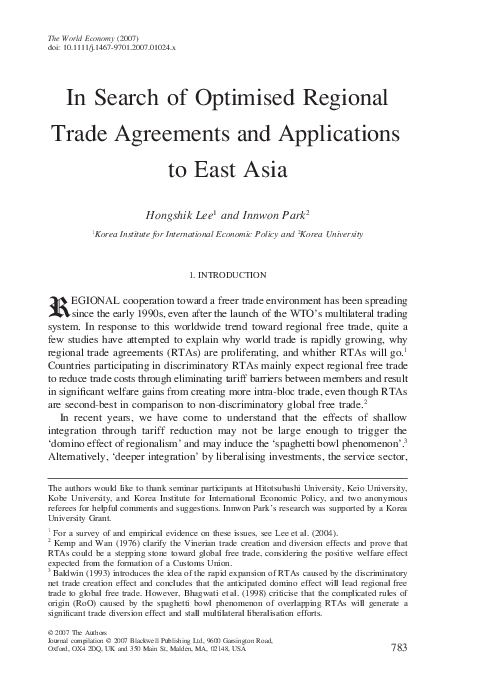 (PDF) In Search of Optimised Regional Trade Agreements and Applications ...