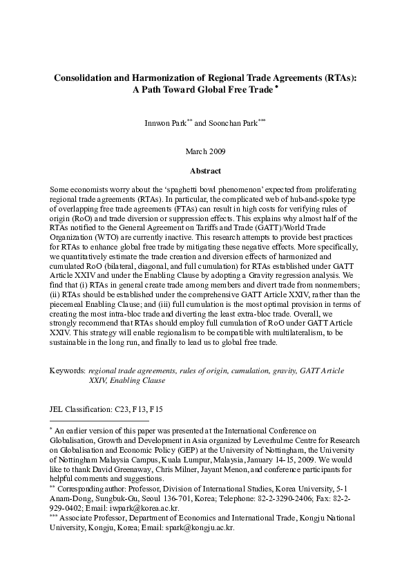 (PDF) Consolidation and Harmonization of Regional Trade Agreements ...