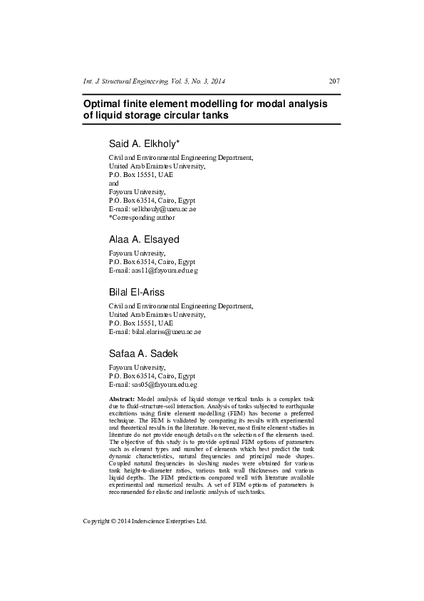 (PDF) Optimal finite element modelling for modal analysis of liquid ...
