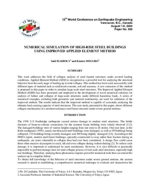 (PDF) Numerical Simulation of High-Rise Steel Buildings Using Improved Applied Element Method