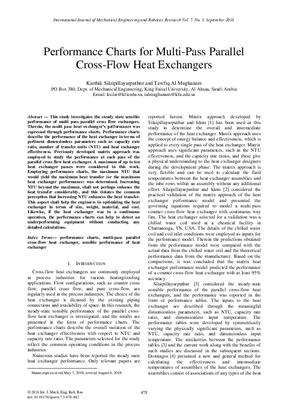 (PDF) Performance Charts for Multi-Pass Parallel Cross-Flow Heat Exchangers