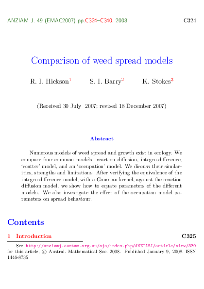 (PDF) Comparison of weed spread models
