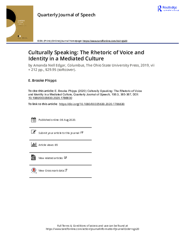(PDF) Culturally Speaking: The Rhetoric of Voice and Identity in a ...