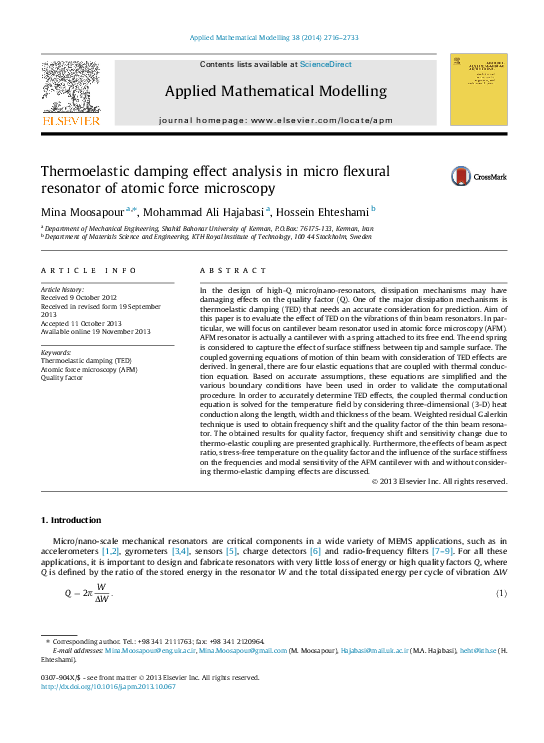 (PDF) Thermoelastic damping effect analysis in micro flexural resonator ...