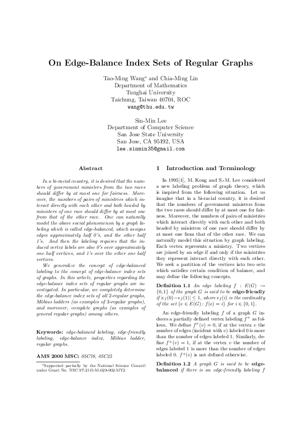 (PDF) On edge-balance index sets of regular graphs