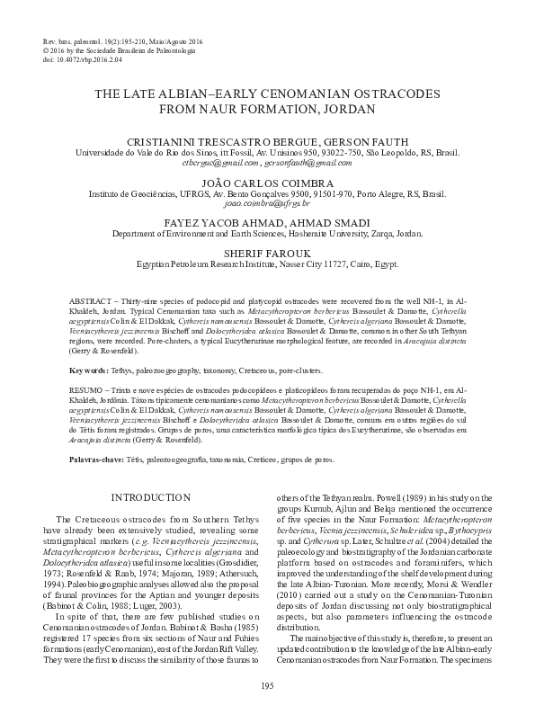 (PDF) The late Albian-early Cenomanian ostracodes from Naur Formation ...