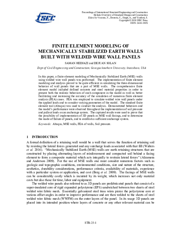 (PDF) Finite Element Modeling of Mechanically Stabilized Earth Walls Built with Welded Wire Wall ...