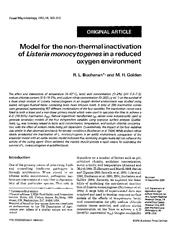 (PDF) Model for the non-thermal inactivation of Listeria monocytogenes ...