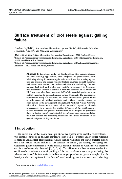 (PDF) Surface treatment of tool steels against galling failure ...