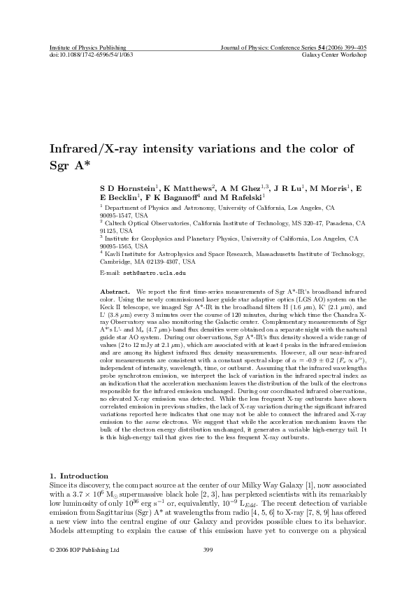 (PDF) Infrared/X-ray intensity variations and the color of Sgr A*