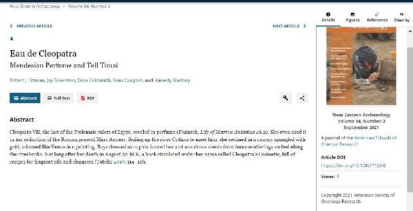 (PDF) Eau de Cleopatra Mendesian Perfume and Tell Timai (JNEA Page)