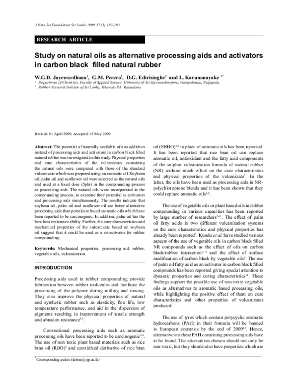 (PDF) Study on natural oils as alternative processing aids and ...