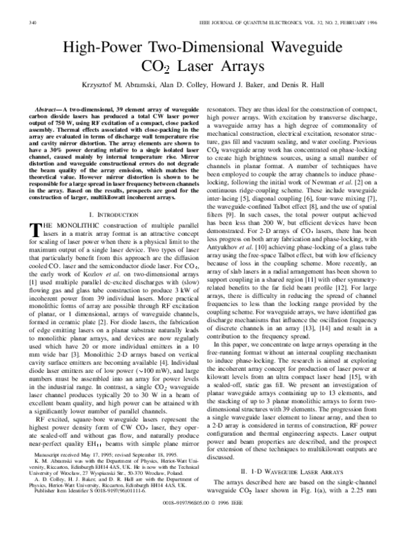 (PDF) High-power two-dimensional waveguide CO/sub 2/ laser arrays
