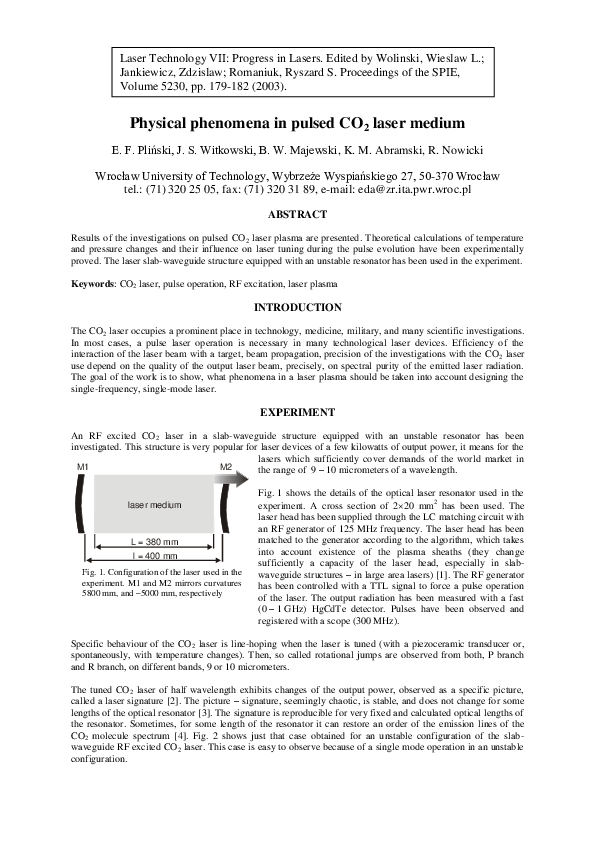 (PDF) Physical phenomena in pulsed-CO2 laser medium