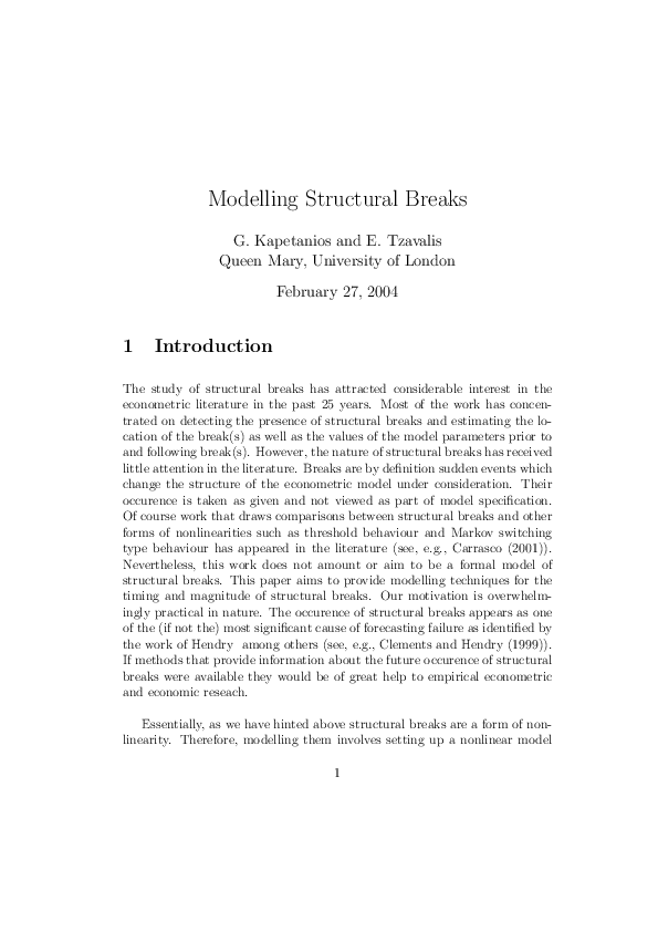 (PDF) Modelling structural breaks