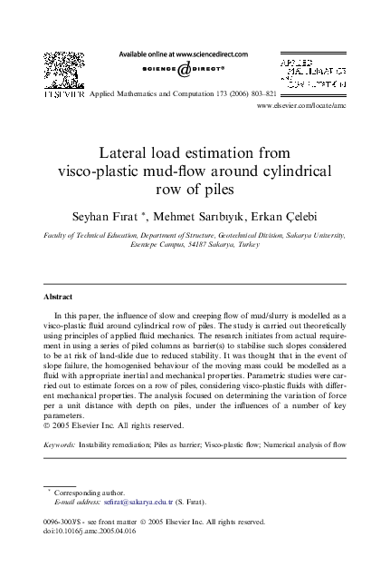(PDF) Lateral load estimation from visco-plastic mud-flow around cylindrical row of piles