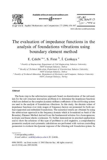 (PDF) The evaluation of impedance functions in the analysis of foundations vibrations using ...