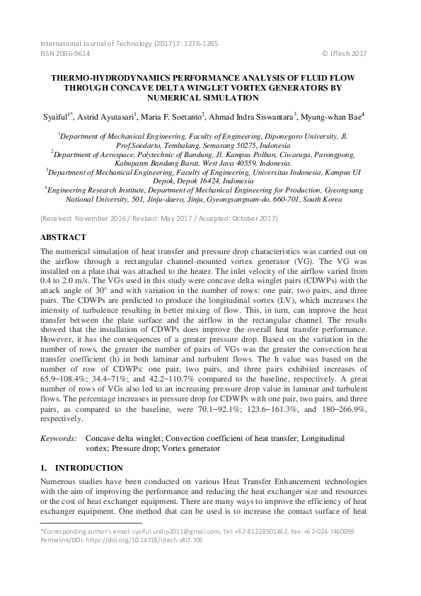 (PDF) Thermo-hydrodynamics Performance Analysis of Fluid Flow through Concave Delta Winglet ...