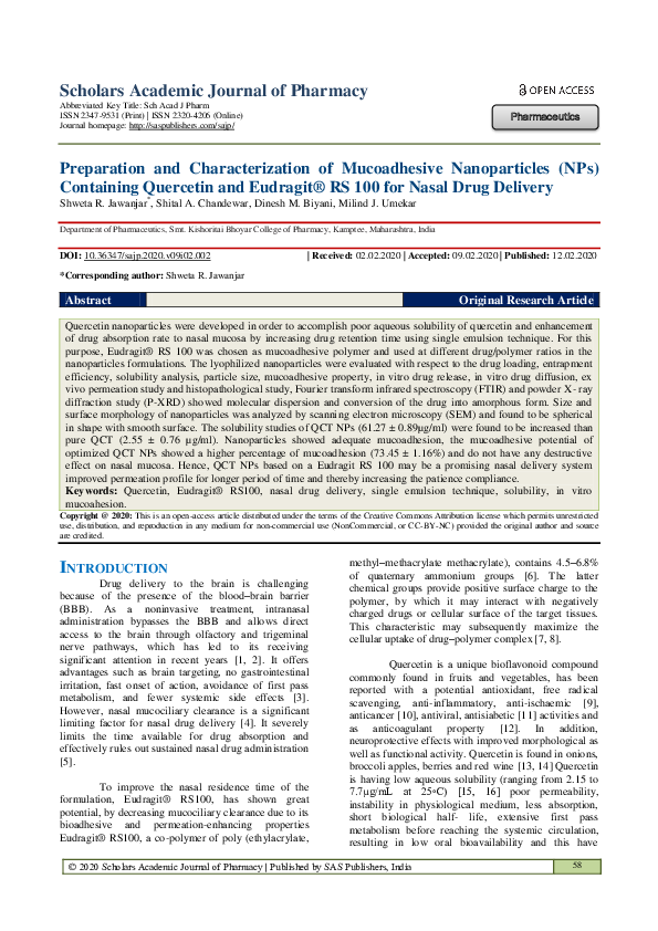 (PDF) Preparation and Characterization of Mucoadhesive Nanoparticles ...