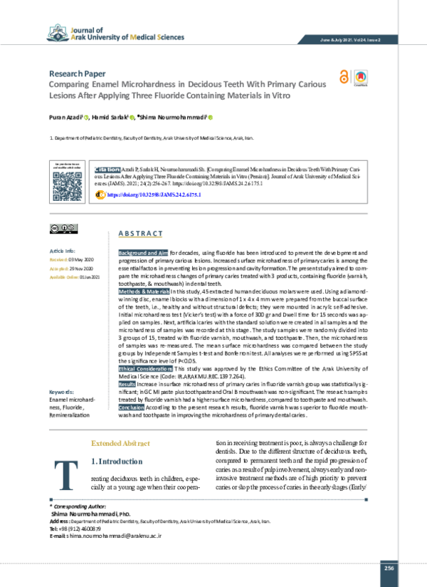 Pdf Comparing Enamel Microhardness In Decidous Teeth With Primary Carious Lesions After