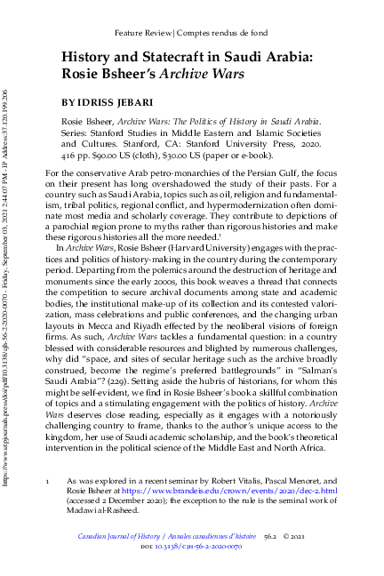 (PDF) History and Statecraft in Saudi Arabia: Rosie Bsheer’s Archive Wars
