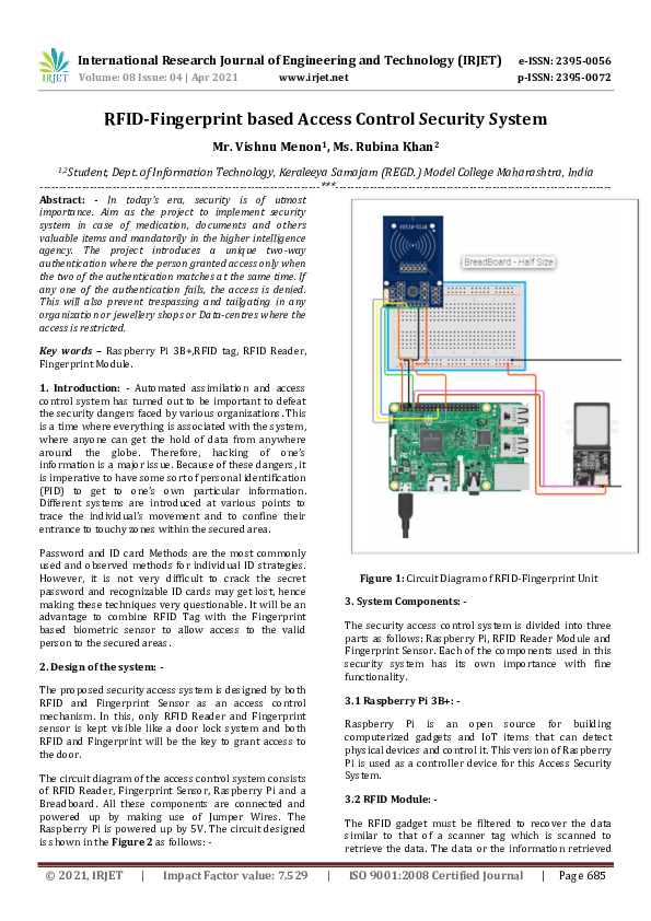 (PDF) IRJET- RFID-Fingerprint based Access Control Security System