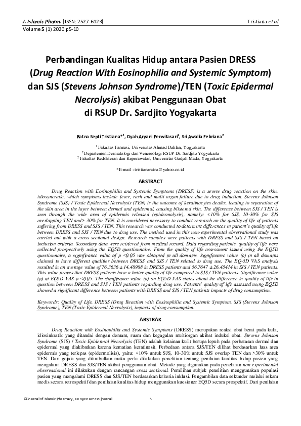 (PDF) Perbandingan Kualitas Hidup Antara Pasien DRESS (Drug Reaction ...