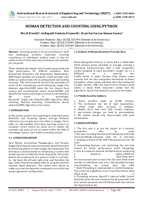 (PDF) IRJET- HUMAN DETECTION AND COUNTING USING PYTHON