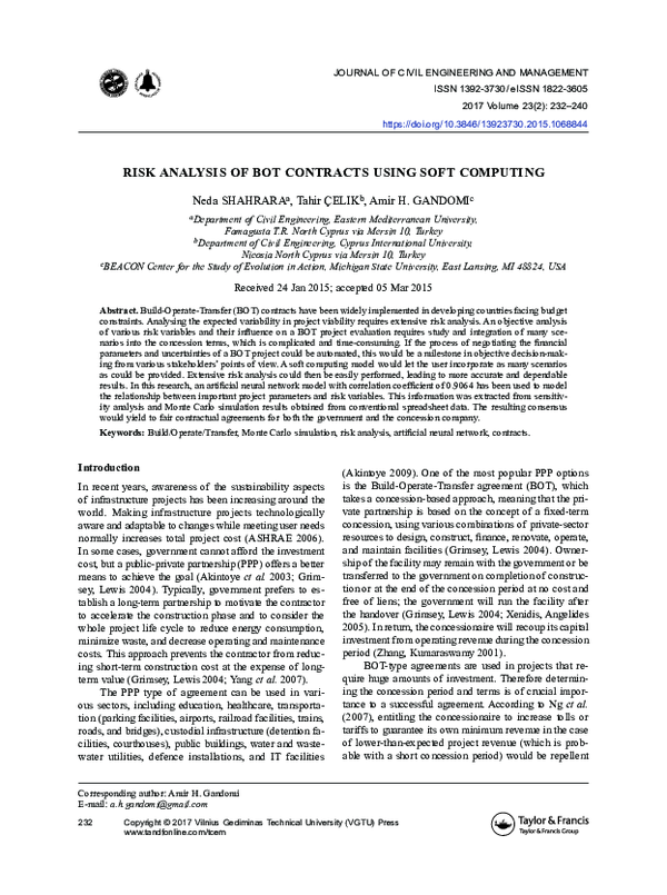 (PDF) Risk analysis of BOT contracts using soft computing