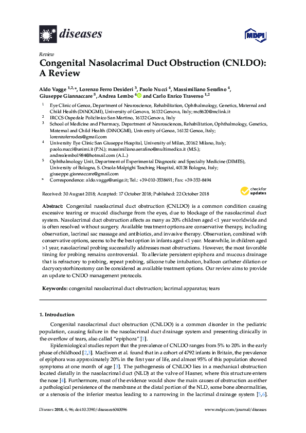 (PDF) Congenital Nasolacrimal Duct Obstruction (CNLDO): A Review
