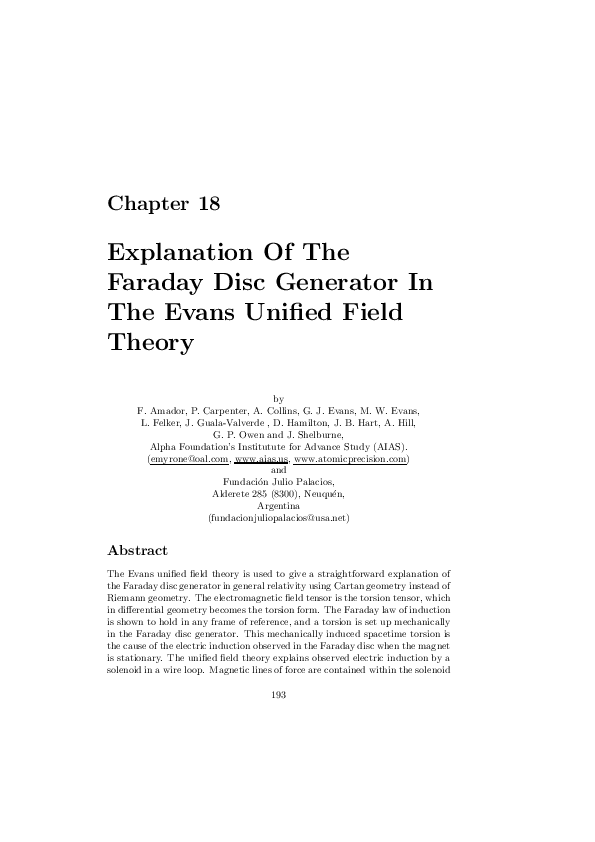 (PDF) Explanation Of The Faraday Disc Generator In The Evans Unied ...