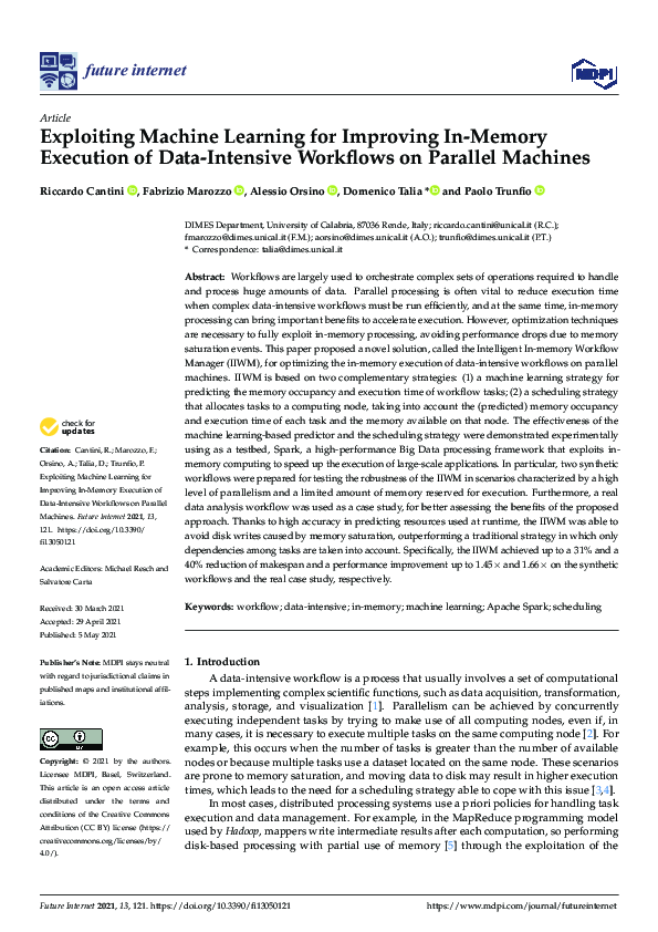 (PDF) Exploiting Machine Learning for Improving In-Memory Execution of Data-Intensive Workflows ...