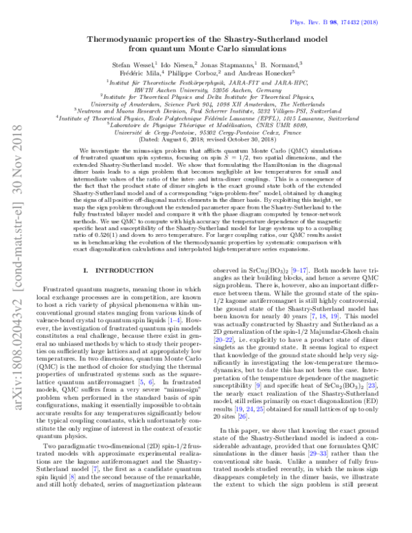 (PDF) Thermodynamic properties of the Shastry-Sutherland model from ...