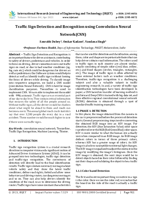 (PDF) IRJET- Traffic Sign Detection and Recognition using Convolution ...