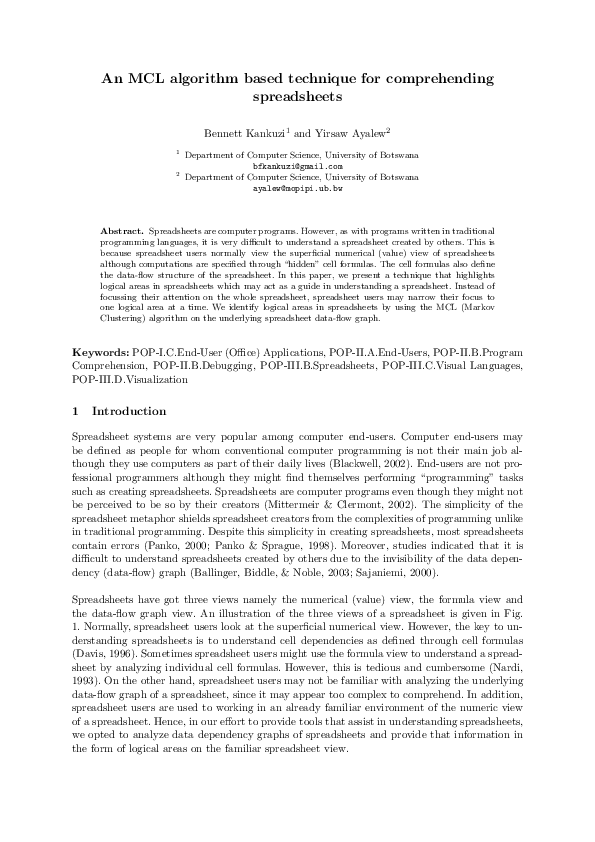 Pdf An Mcl Algorithm Based Technique For Comprehending Spreadsheets 3820