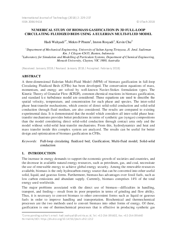 (PDF) Numerical Study of Biomass Gasification in 3D Full-loop Circulating Fluidized Beds using a ...