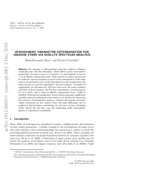 (PDF) Atmospheric parameter determination for massive stars via non-LTE spectrum analysis ...