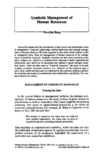 (PDF) Symbolic management of human resources