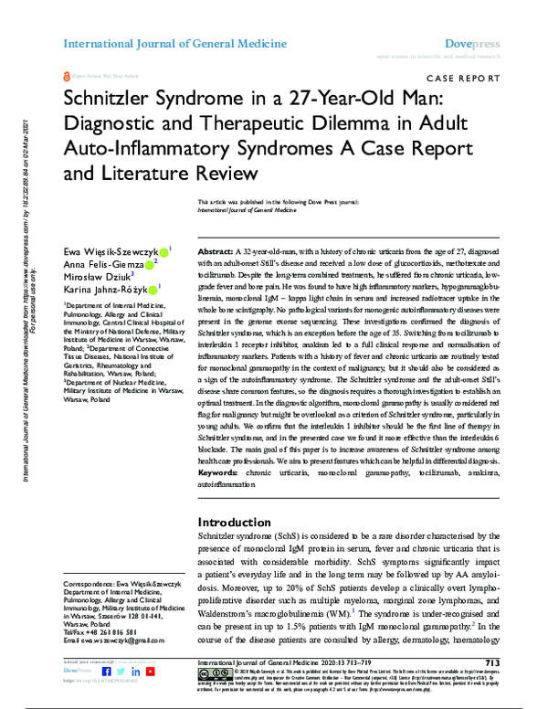 (PDF) Schnitzler Syndrome in a 27-Year-Old Man: Diagnostic and ...