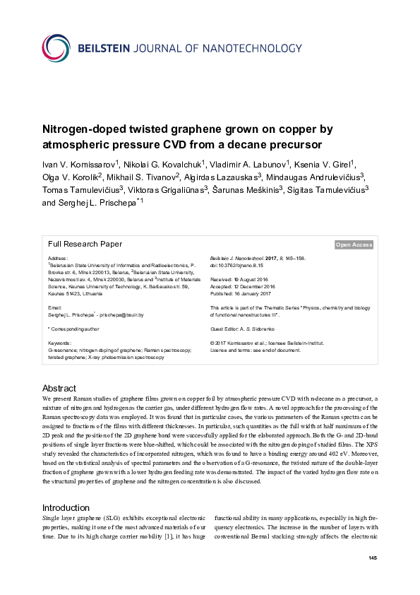 (PDF) Nitrogen-doped twisted graphene grown on copper by atmospheric pressure CVD from a decane ...