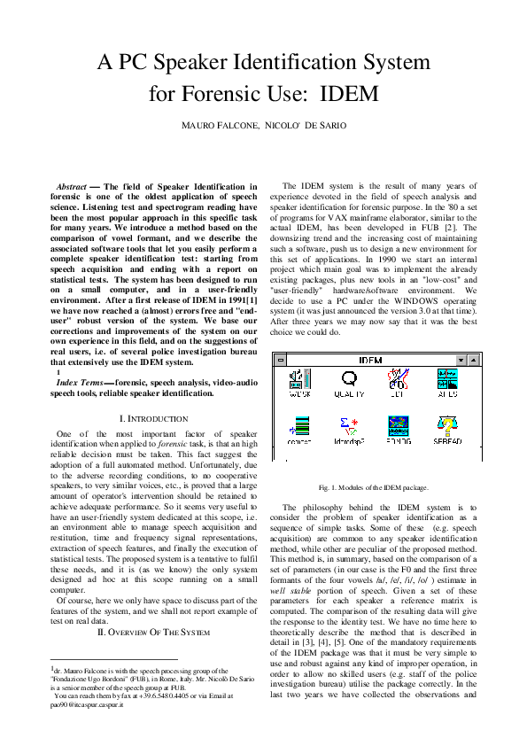 (PDF) A PC speaker identification system for forensic use: IDEM