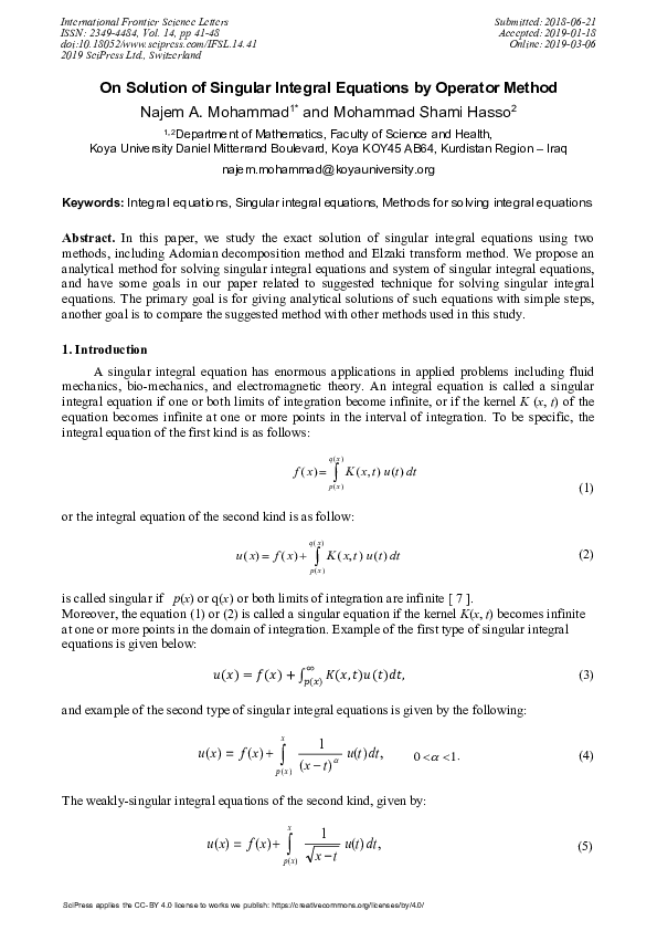 (PDF) On Solution of Singular Integral Equations by Operator Method