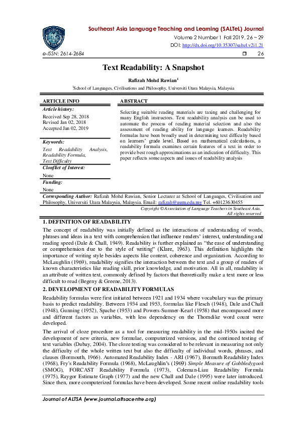 (PDF) Text Readability: A Snapshot