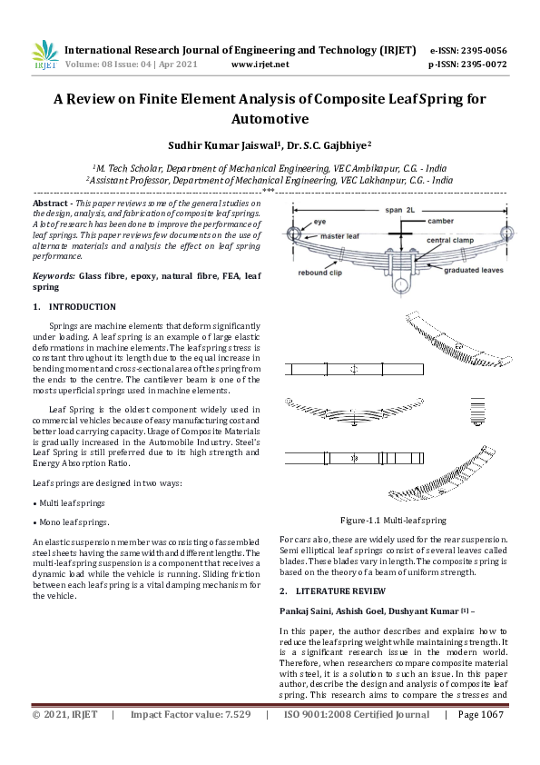 Pdf Irjet A Review On Finite Element Analysis Of Composite Leaf