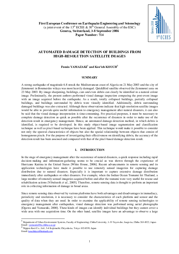 (PDF) Automated Damage Detection of Buildings from High-Resolution Satellite Images | Fumio ...
